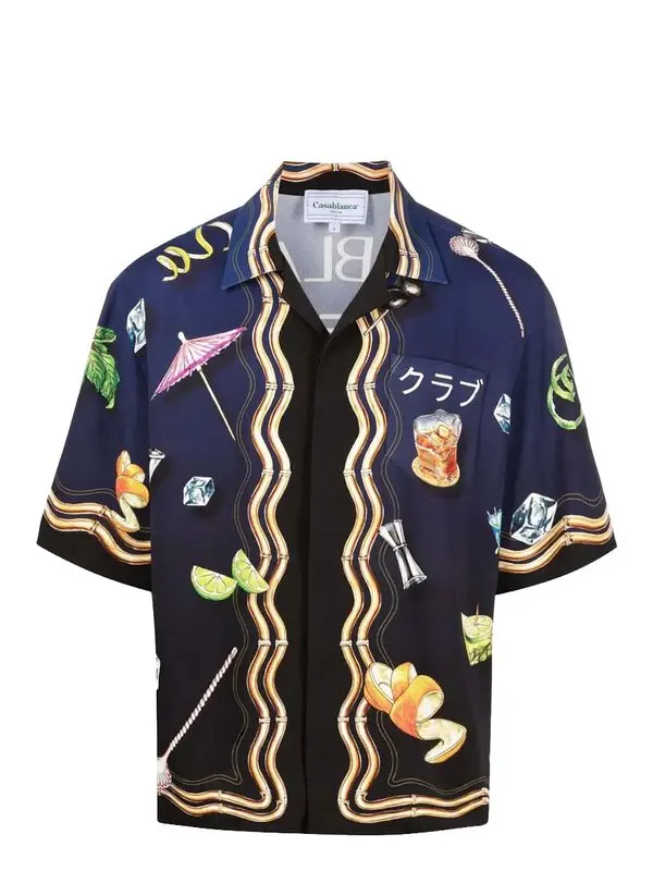 Casablanca Club Sunset Short Sleeve Silk Shirtin - Blue