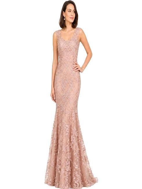 LARA NEW YORK Sleeveless Mermaid Lace Embroidered Gown - Blush