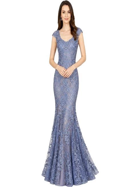 LARA NEW YORK Sleeveless Mermaid Lace Embroidered Gown - Dark Periwinkle