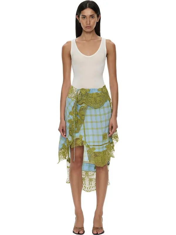 Christopher Esber Checked Cotton Handkerchief Envelope Midi Skirt With Embroidered Trim - Blue