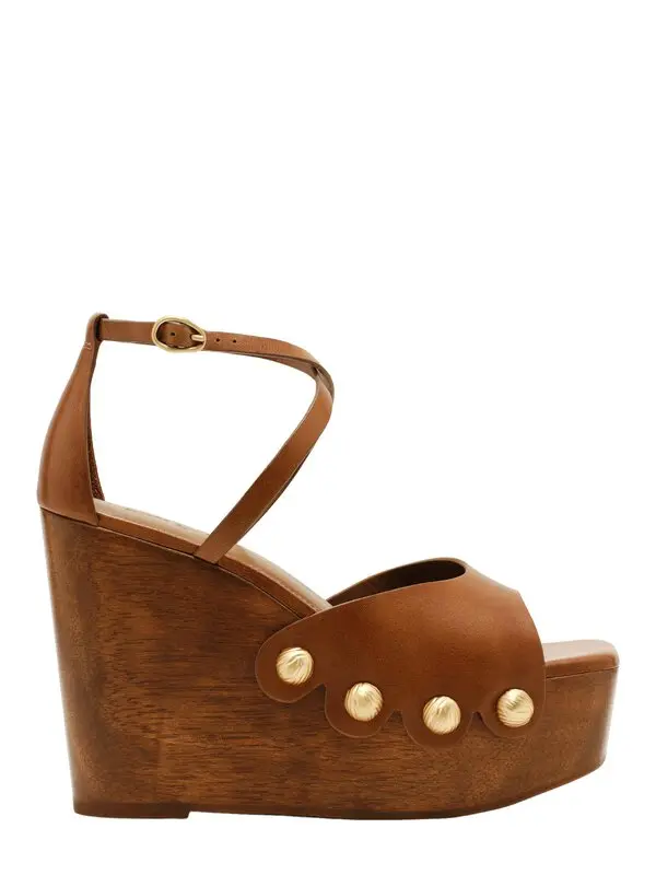 Cult Gaia Orly Platform Leather Sandals With Wooden Wedge - Brown