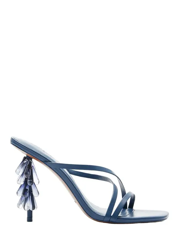 Cult Gaia Sage Leather Strappy Sandals With Sculptural Embellished Heel - Blue