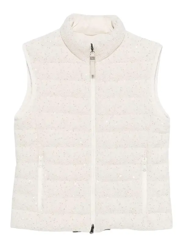 Brunello Cucinelli Sequined High Neck Sleeveless Vest - Brown