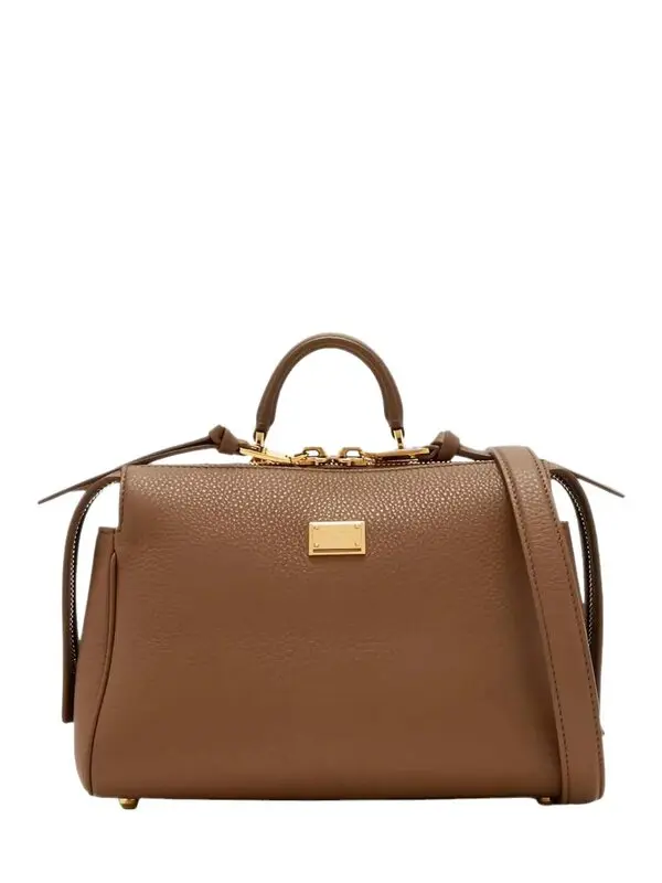 Dolce & Gabbana Vittoria Leather Tote Bag With Logo Plaque - Brown
