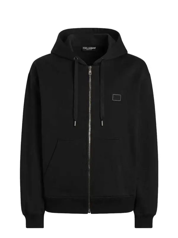 Dolce & Gabbana Cotton Hoodie With Logo Plaque - Black