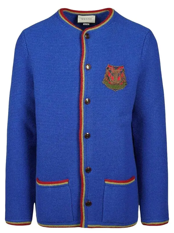 Gucci Embroidered Emblem Cardigan - Blue