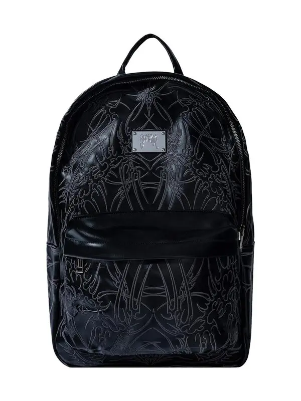 REVENGE Adorned Embroidered Leather Backpack - Black