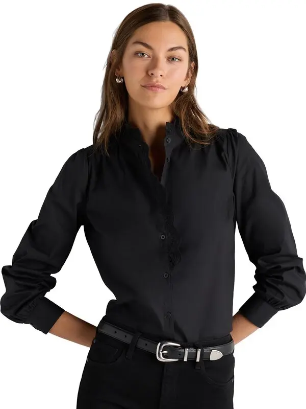 Quince Organic Cotton Lace Ruffle Blouse - Black