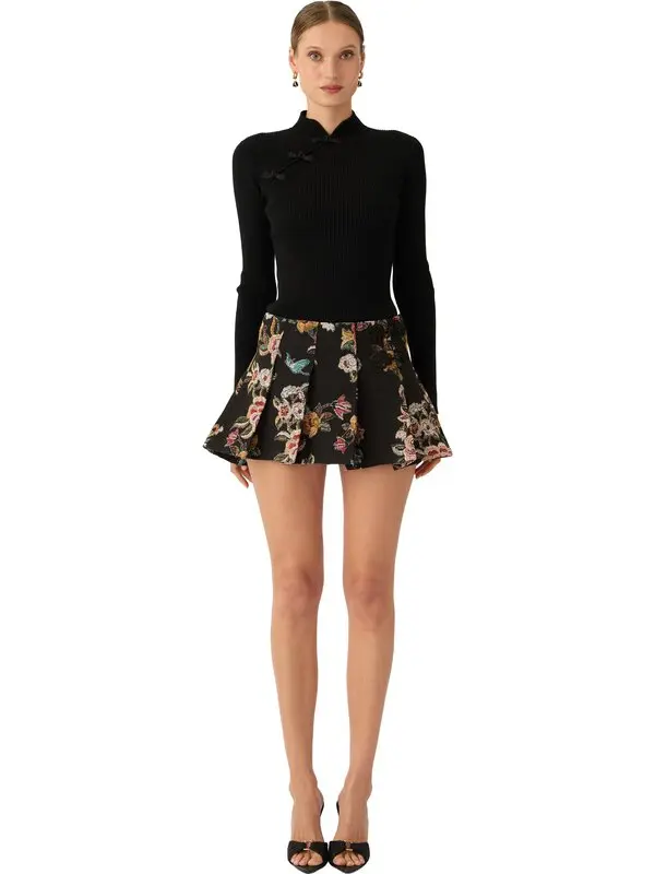 SAU LEE Miles Brocade Mini Skirt - Black Multi
