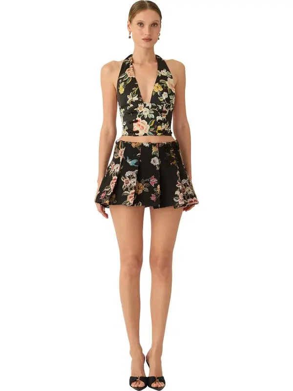 SAU LEE Elena Satin Top - Black Multi