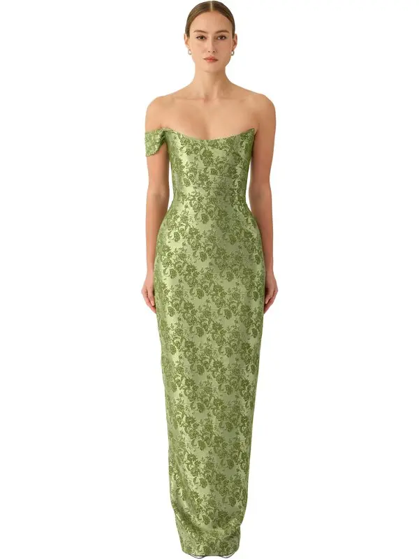 SAU LEE Jackson Brocade Gown - Green