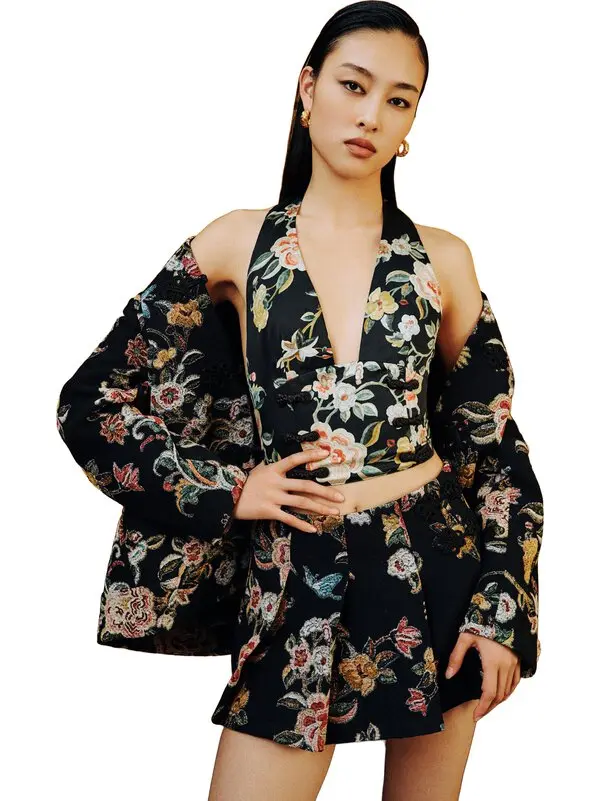SAU LEE Miles Brocade Jacket - Black Multi