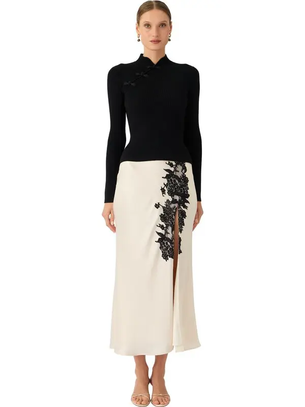 SAU LEE Elva Satin Skirt With Lace Detailing - Pearl