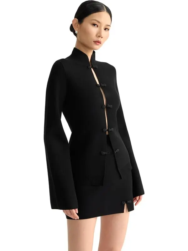 SAU LEE Otto Tang Cardigan With Flared Sleeves And Mandarin Collar - Black