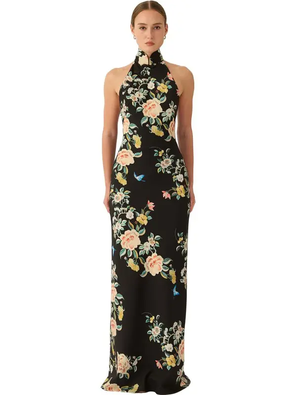 SAU LEE Georgia Floral Print Maxi Dress - Black