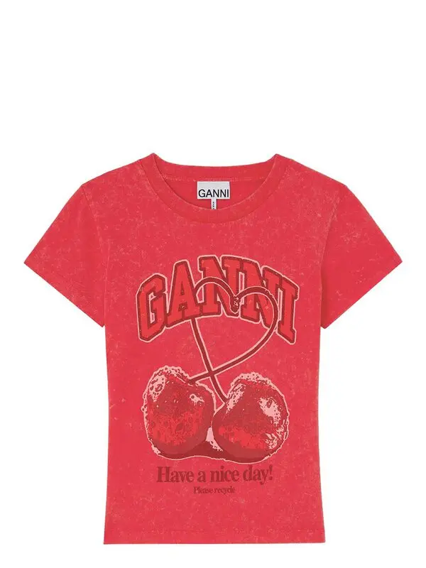 GANNI Baby Fit Future T-shirt With Cherry Graphic - Red