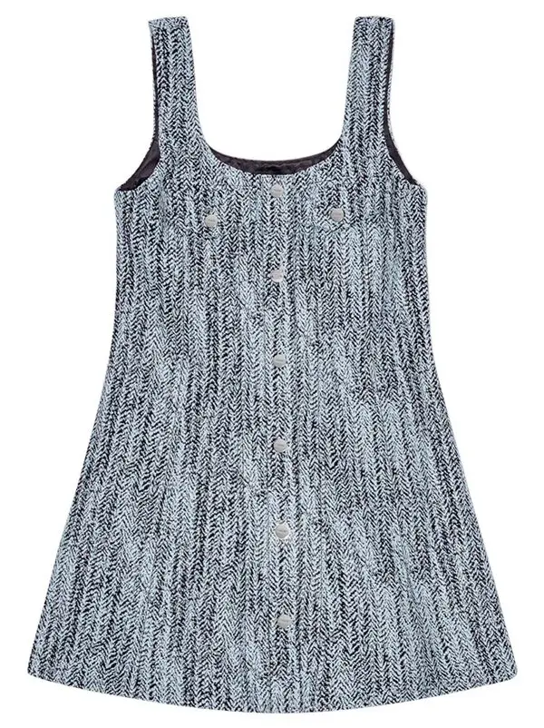 GANNI Cotton Tweed Mini Dress - Blue