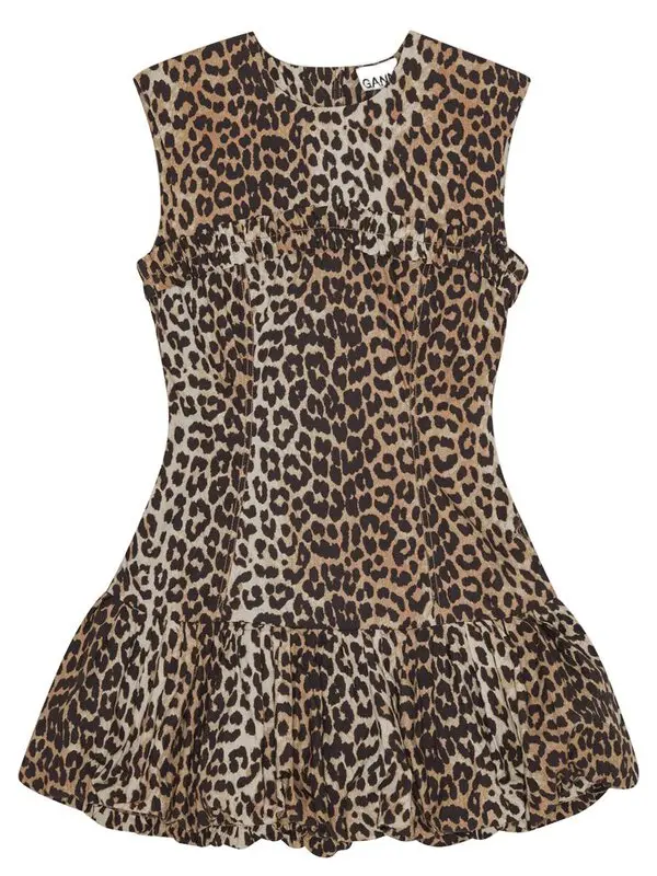 GANNI Leopard Print Cotton Mini Dress - Mixed