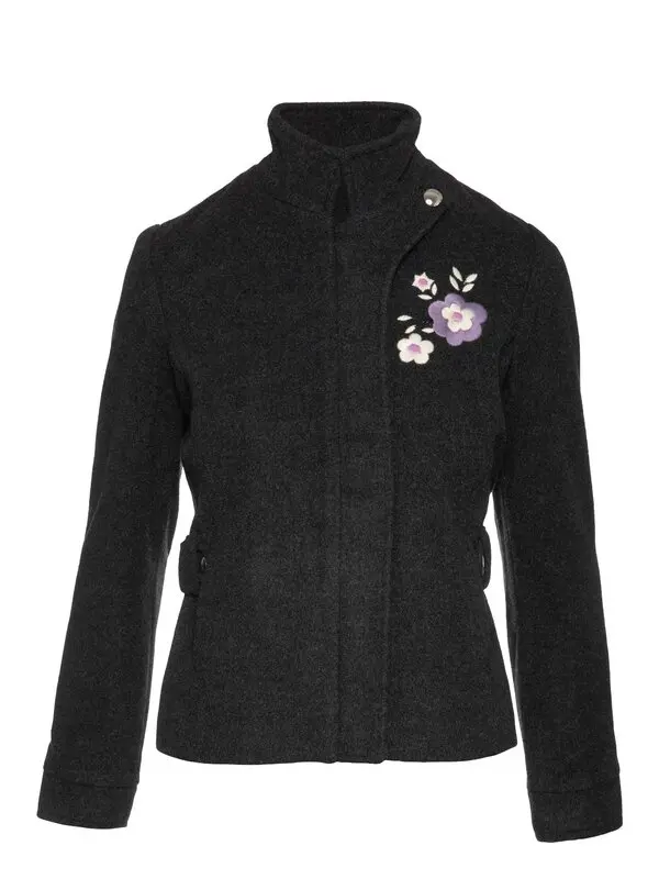 CONQUISTA Dark Grey Short Mouflon Jacket With Belt Detail - Black