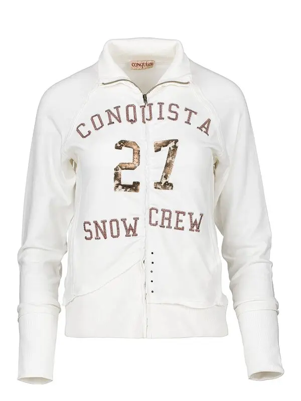 CONQUISTA Embellished Zip-up Cardigan - Beige