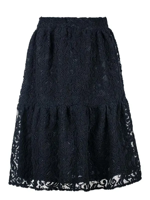 CONQUISTA Lace Jacquard Midi Skirt - Black