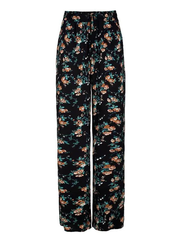 CONQUISTA Floral Wide Leg Pants - Black