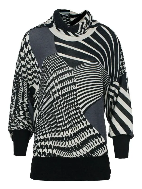 CONQUISTA Knit Polo Neck Top With Batwing Sleeves - Black