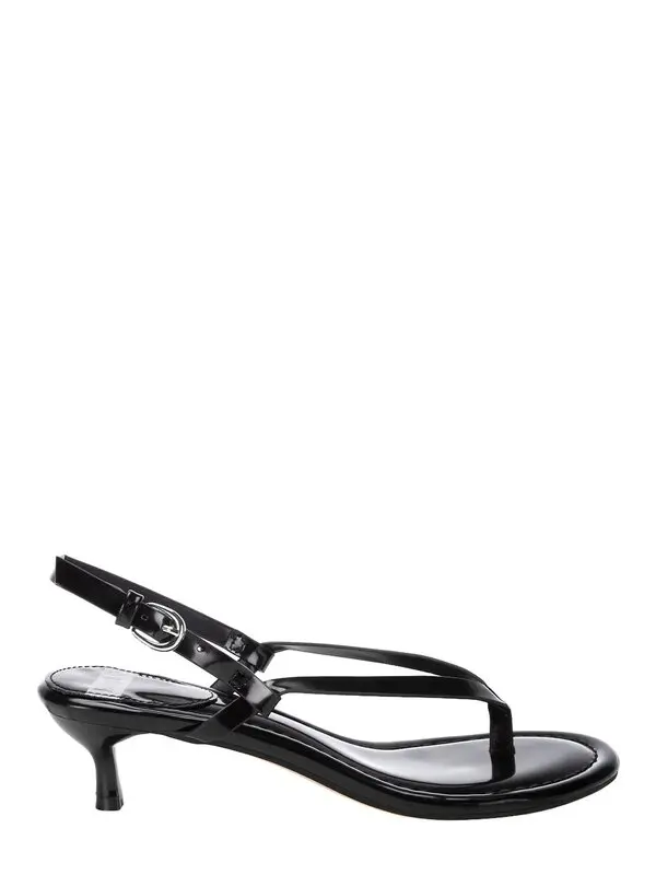 RAG & CO Patent Thong Strap Kitten Heels With Adjustable Buckle - Black