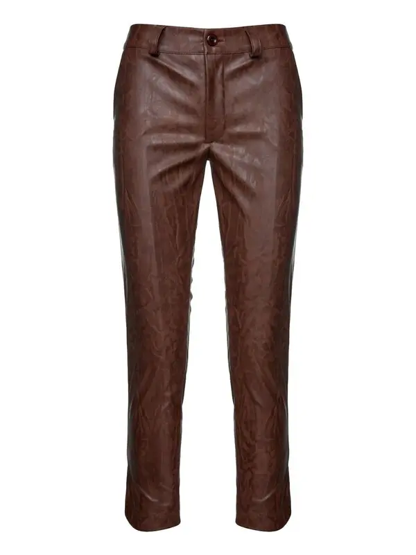 CONQUISTA Faux Moiré Leather Cropped Trousers - Brown