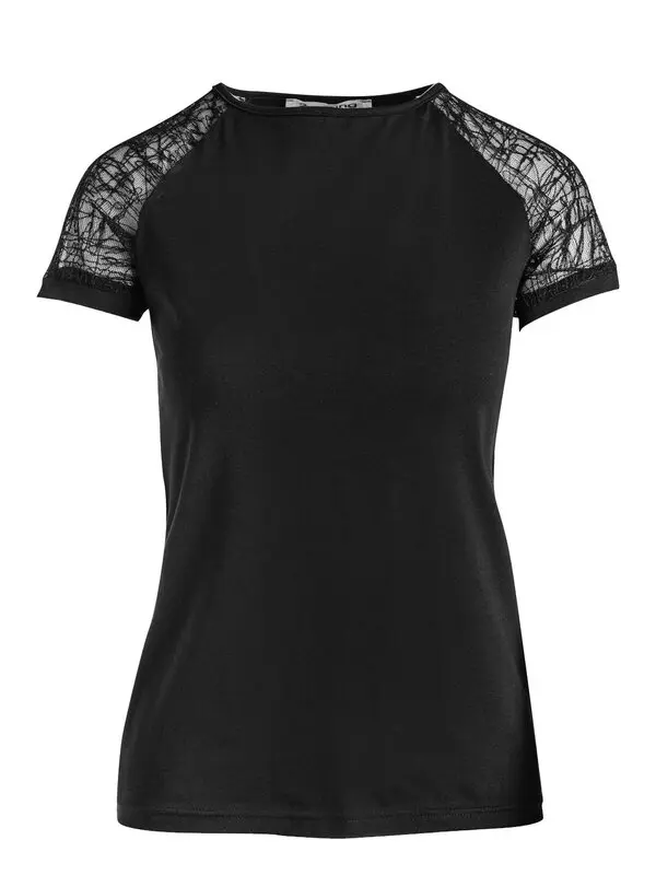 CONQUISTA Stretch Jersey Top With Contrast Voile Sleeves - Black