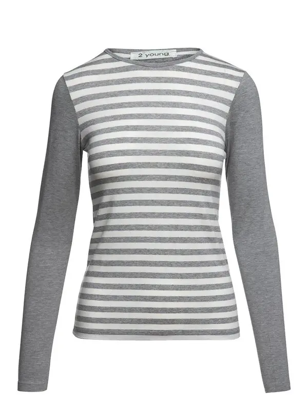 CONQUISTA Long Sleeve Striped Top - Grey