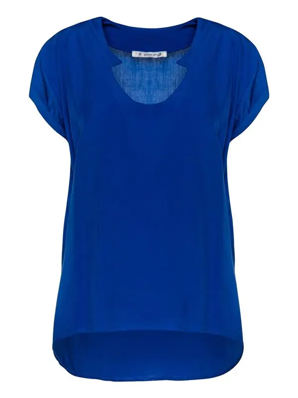 CONQUISTA Cap Sleeve Top With Scoop Neckline And Folded Cuffs - Blue