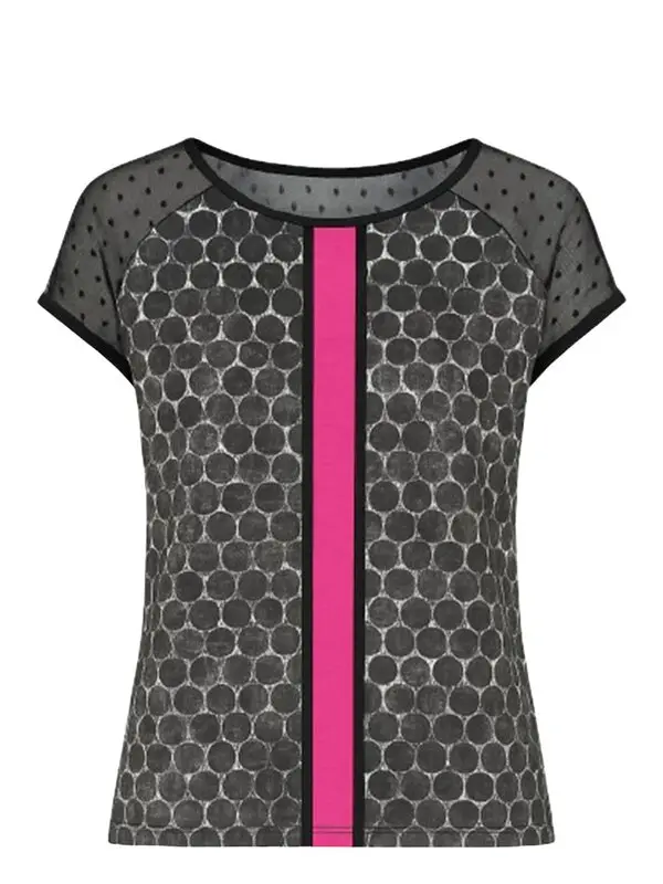 CONQUISTA Printed Viscose-satin And Jersey Top With Sheer Polka Dot Shoulders - Grey