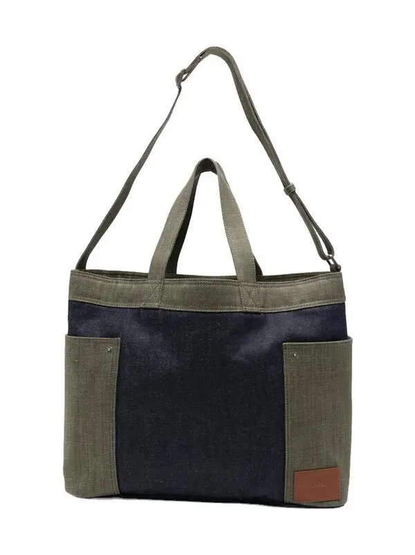 A.p.c. Cotton Tote Bag With Logo Patch And Silver-tone Hardware - Blue