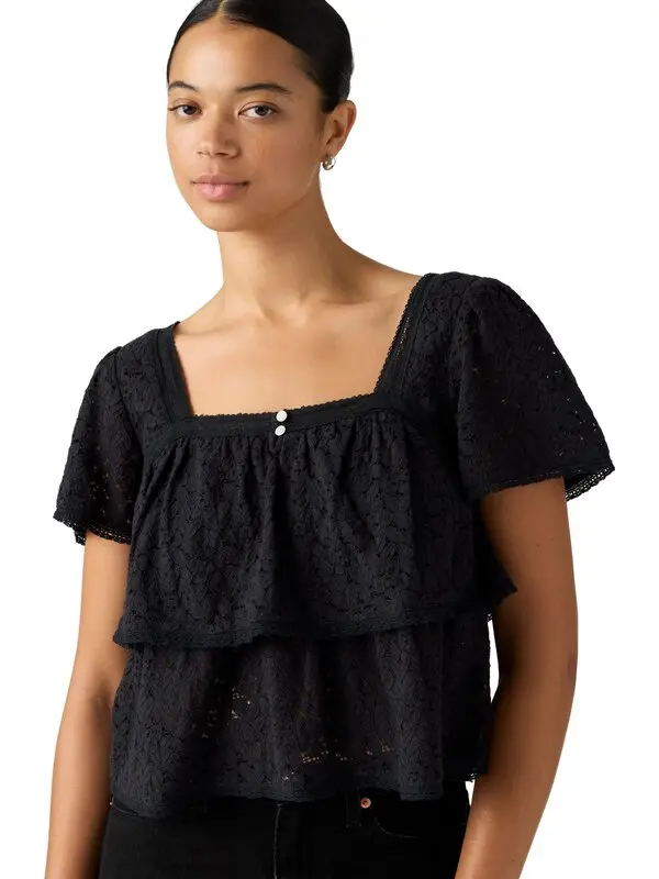 LEVI'S Dom Short-sleeve Lace Blouse - Anthracite Night