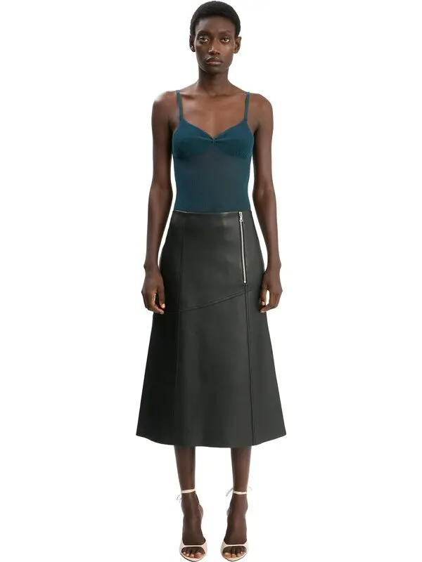 Victoria Beckham Panelled Leather Midi Skirt - Black