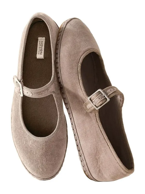 HAVEN WELL WITHIN Velvet Mary Jane Ballet Flats - Mushroom