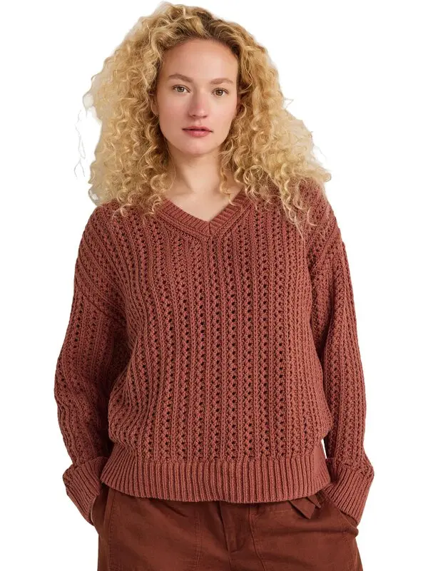 HAVEN WELL WITHIN Textured Cotton Blend V-neck Sweater - Red Clay