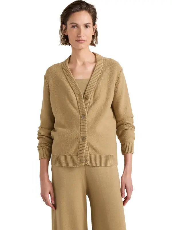 HAVEN WELL WITHIN Organic Cotton V-neck Cardigan - Truffle