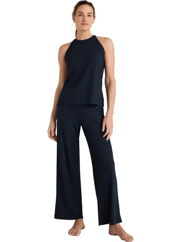 HAVEN WELL WITHIN Drapey Rib Knit Wide Leg Pants - Nightfall