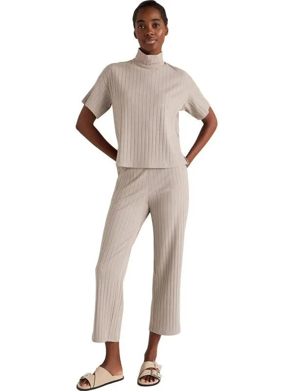 HAVEN WELL WITHIN Ribbed Straight Leg Pants - Mushroom