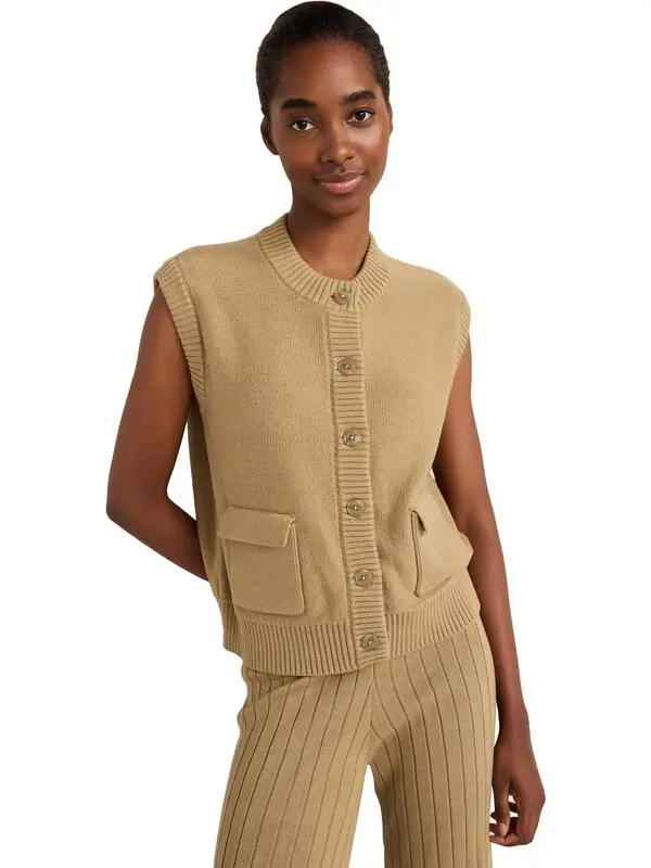 HAVEN WELL WITHIN Organic Cotton Button Front Vest - Truffle