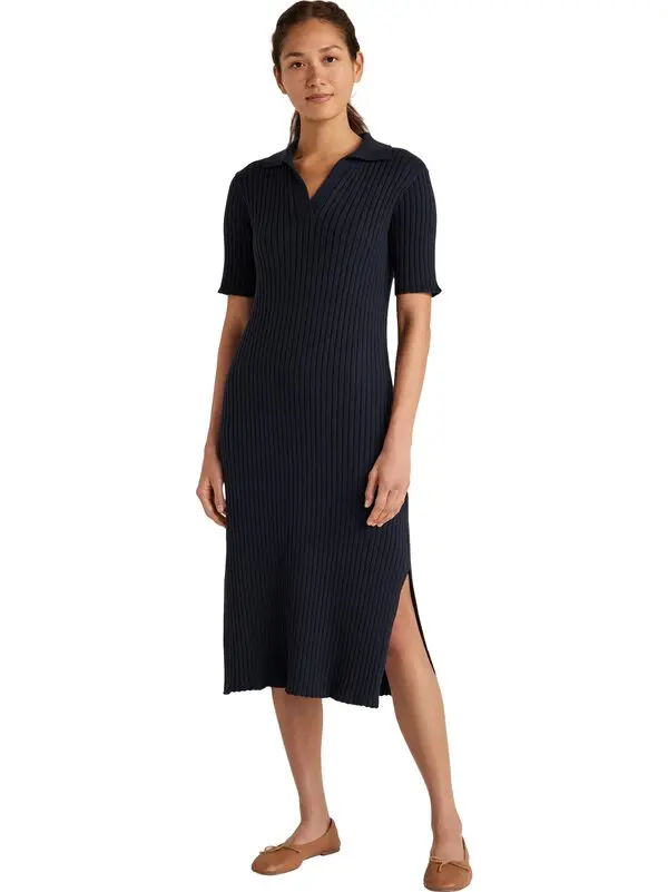 HAVEN WELL WITHIN Organic Cotton Ribbed Midi Dress - Nightfall