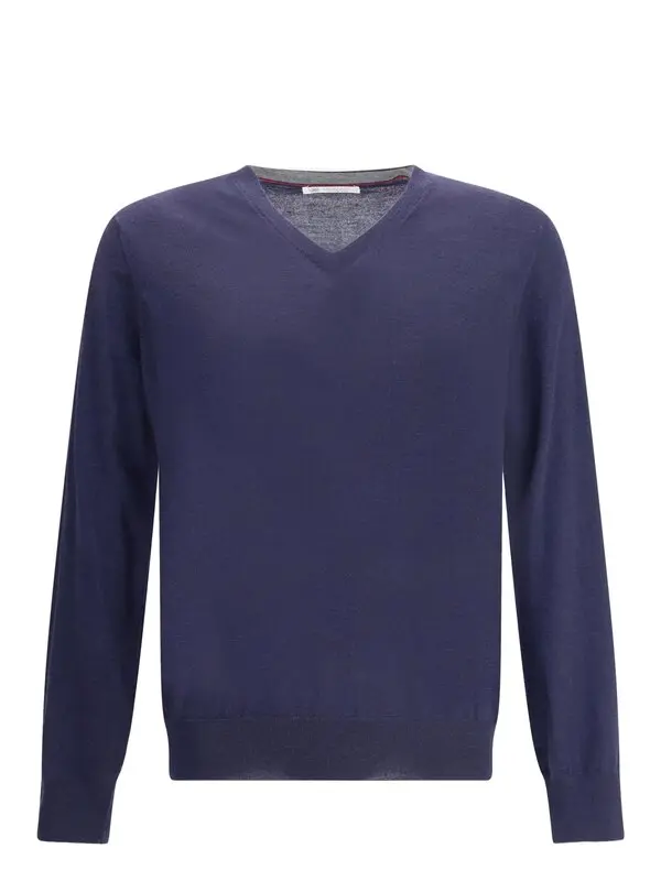 Brunello Cucinelli Ultrafine Virgin Wool V-neck Sweater - Blue