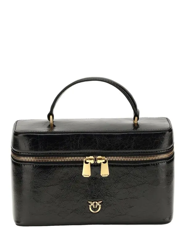 Pinko Classic Leather Beauty Case With Top Handle And Shoulder Strap - Black
