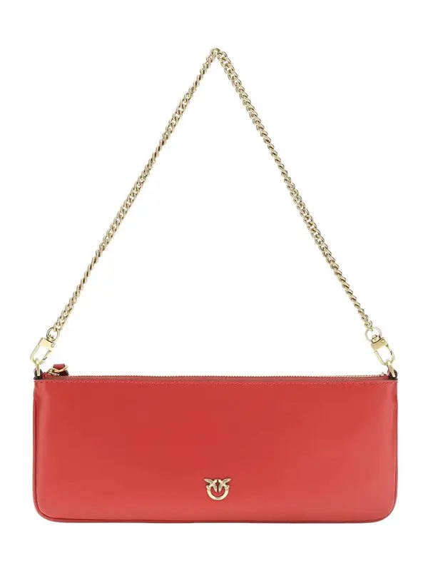 Pinko Horizontal Flat Leather Shoulder Bag With Chain Strap - Red