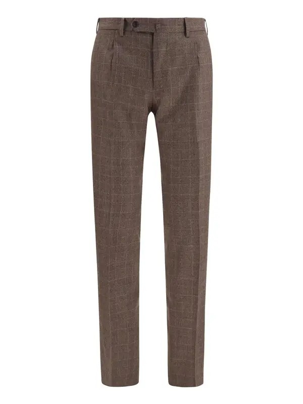 GERMANO Tailored Straight-leg Pants With Subtle Checked Pattern - Brown