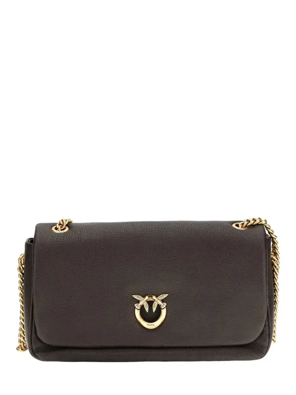 Pinko Love Birds Click Soft Horizontal Leather Shoulder Bag - Brown