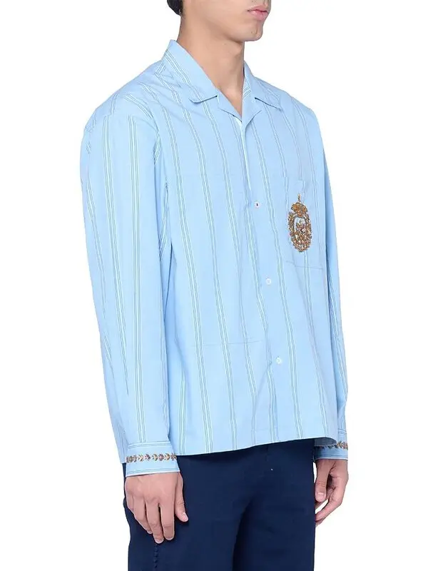 BAZISZT Merit Crest Pocket Stripe Shirt - Light Blue