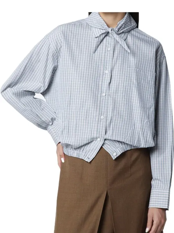 Prada Checked Shirt With Tie Neck - Light Brown